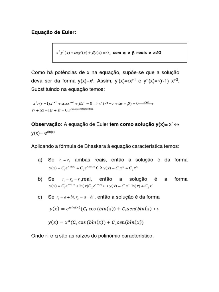 Equação de Euler | Download grátis PDF | Objetos matemáticos | Matemática