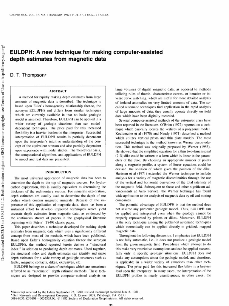 Thompson 1982 | PDF | Equations | Data