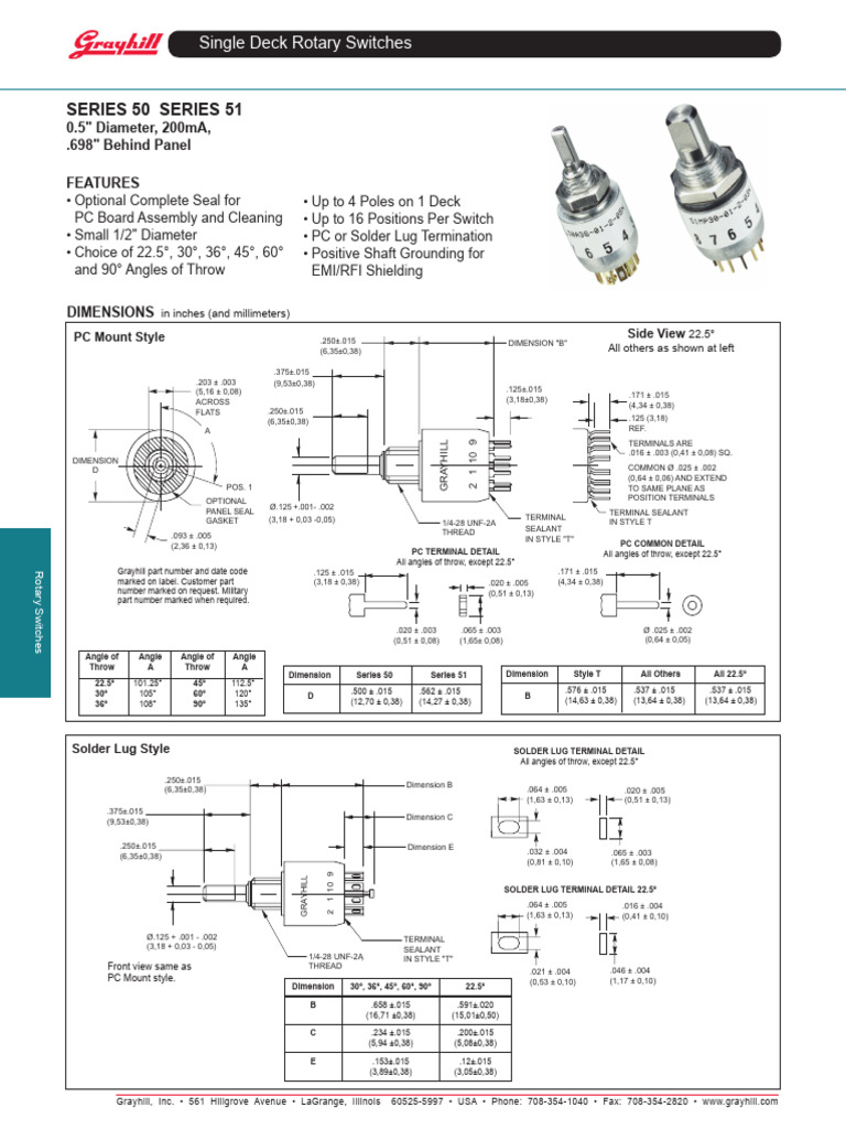 Grayhill Single Deck Rotary Switches | PDF | Switch | Electrical ...