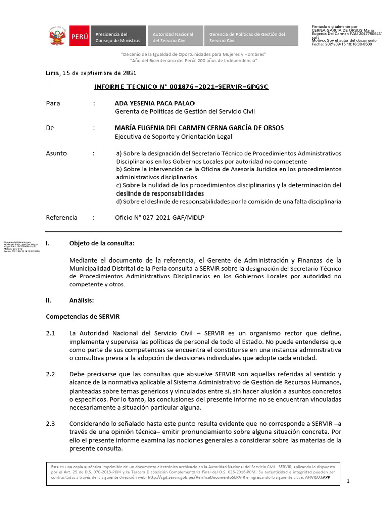 Inf Tec 1879-2021-SERVIR-GPGSC | PDF | Nulo (ley) | Regulación