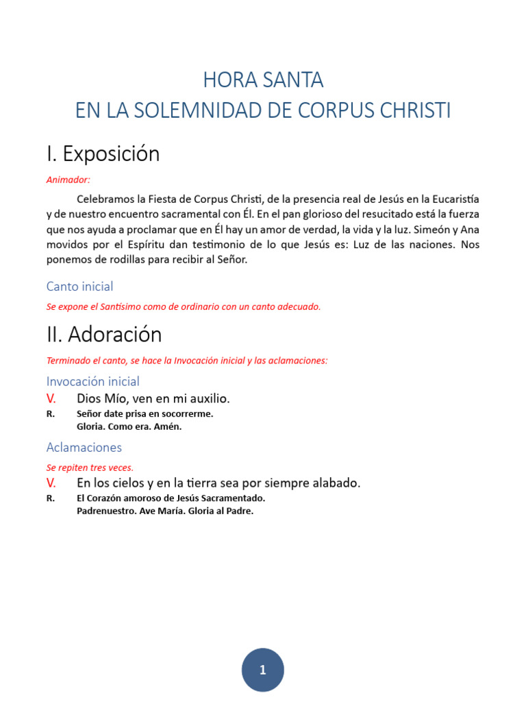 Hora Santa de La Solemnidad de Corpus Christi | PDF | eucaristía | María, madre de Jesús