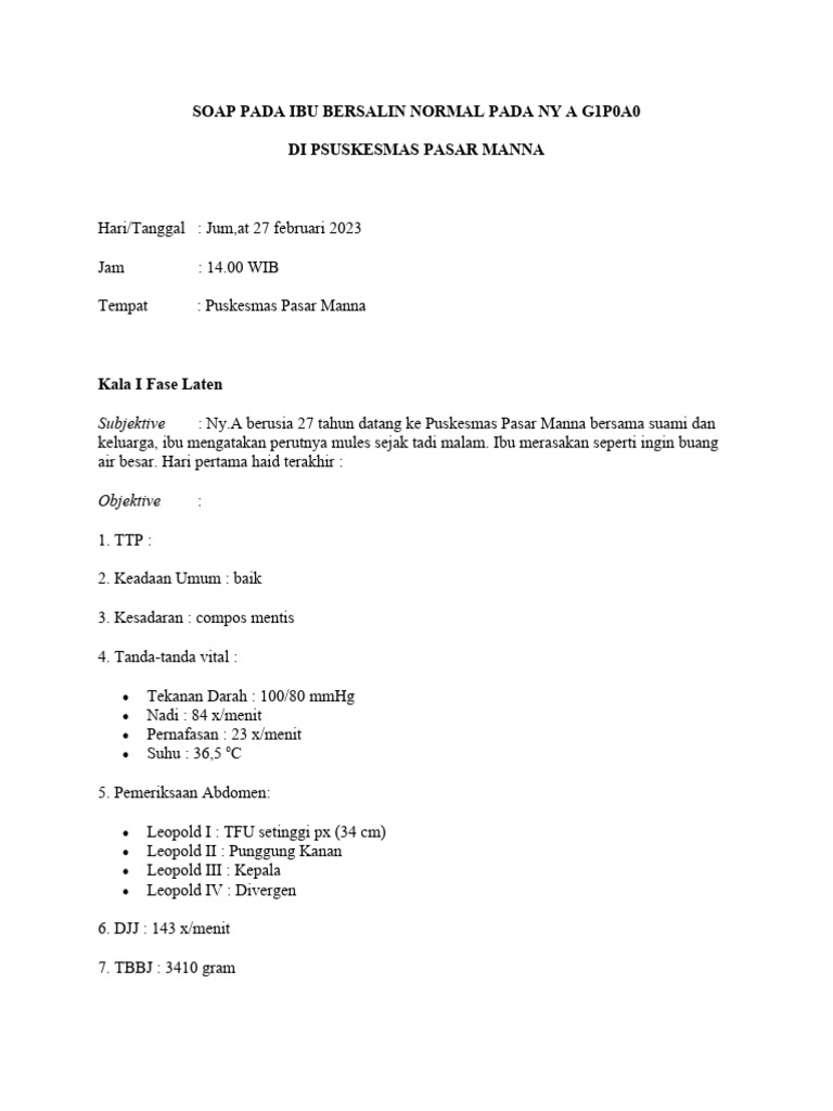 SOAP Ibu Bersalin Normal | PDF | Pengembangan Diri | Kesehatan Holistik