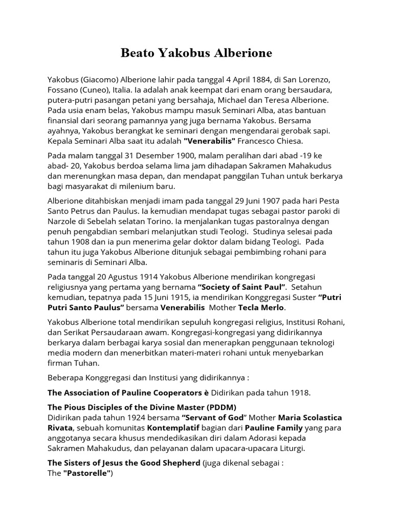 Beato Yakobus Alberione | PDF