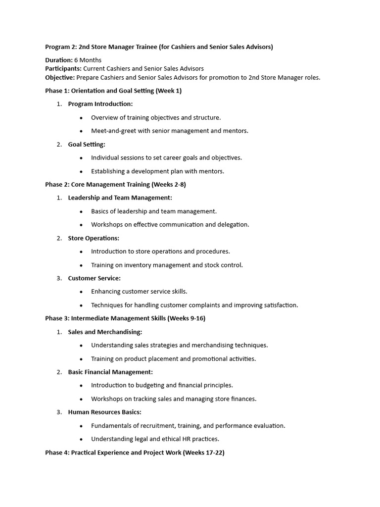 Program 2 2nd Store Store Manager Trainee | PDF | Mentorship ...