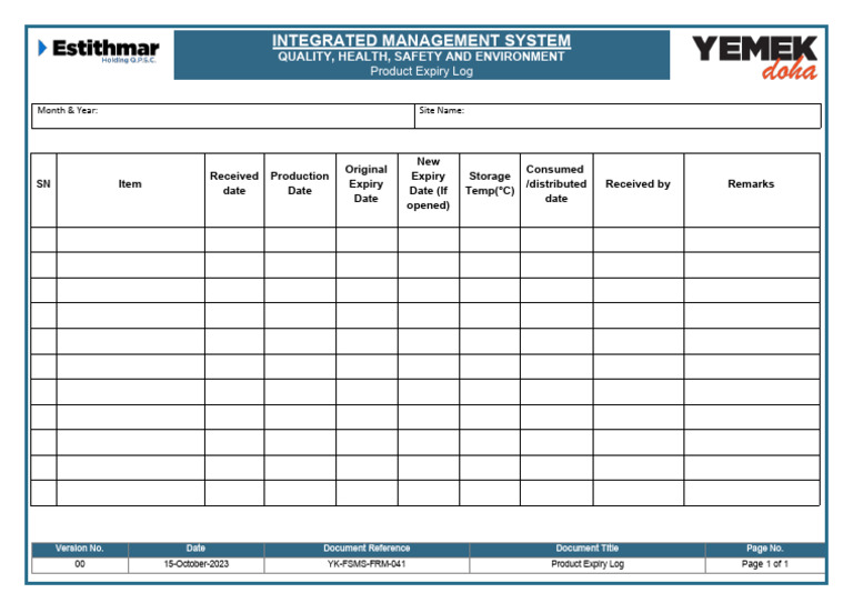 Product Expiry Log Template | PDF