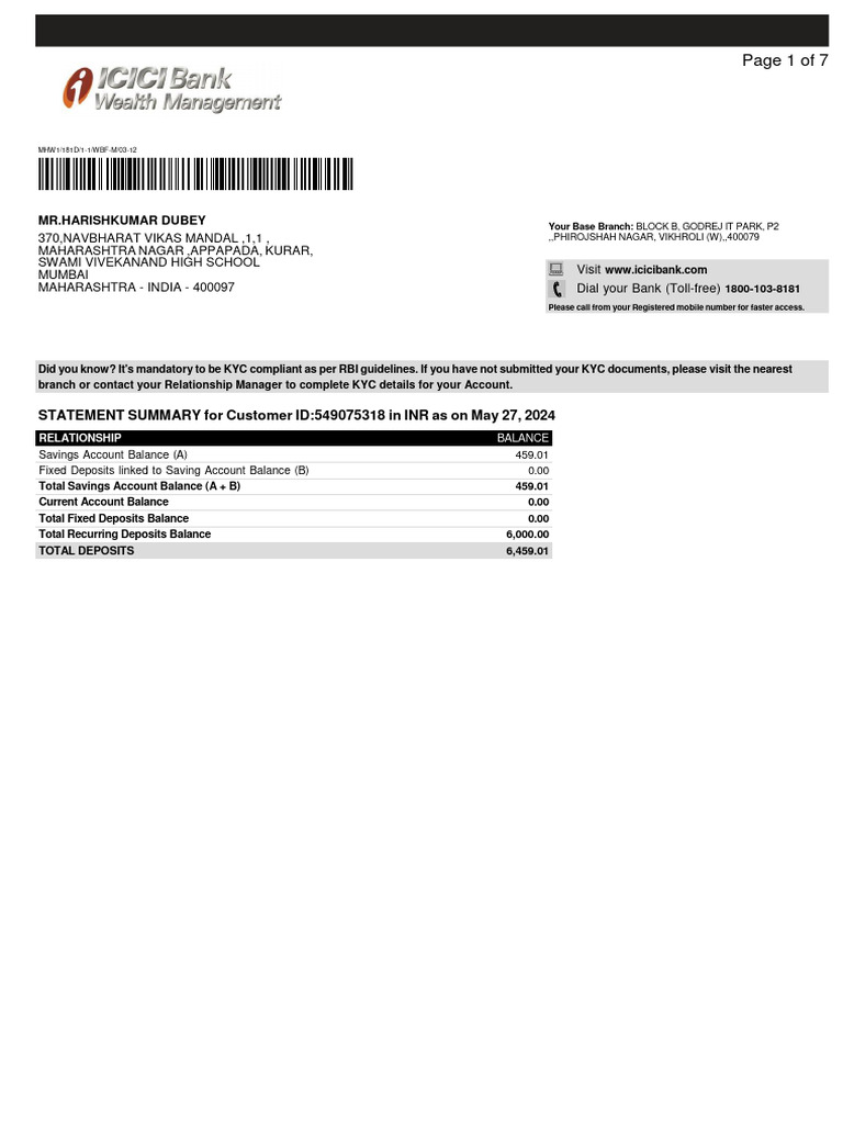 ICICI Bank Statement Summary | PDF | Banking | Financial Services Companies
