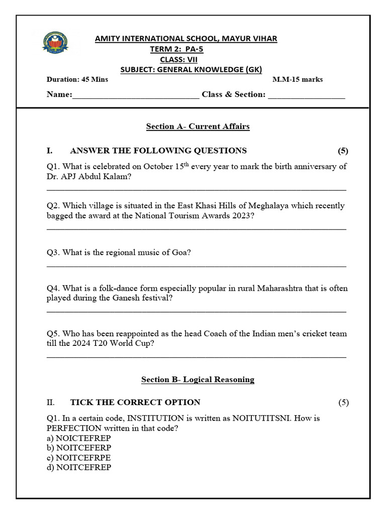 GK Question Paper Term2 | PDF | Astronomy | Space Exploration