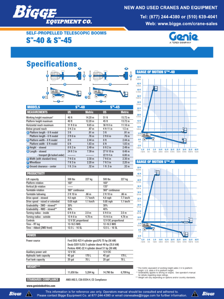 Ficha Tecnica Genie Articulado S_40_45 | Download Free PDF | Engines | Horsepower