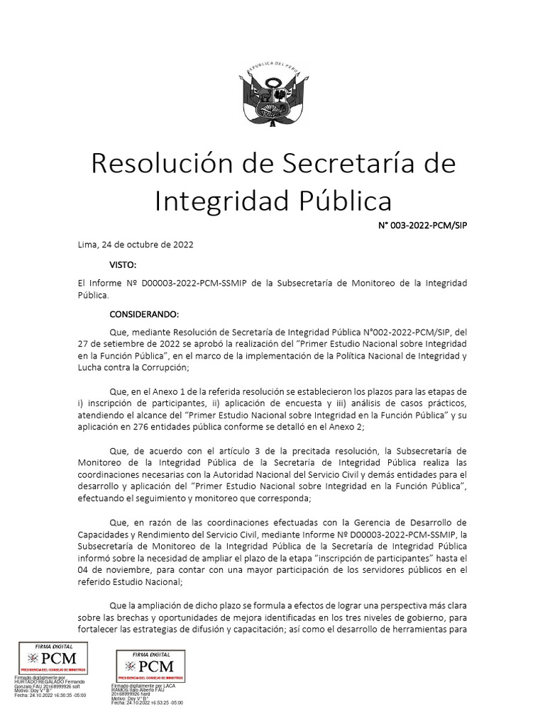 RSIP N 003-2022-PCM-SIP Estud Integ Mod RSIP 2-2022 | PDF | Gobierno