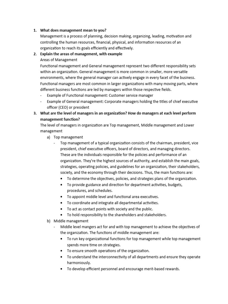 MGT101 Principles of Management | PDF | Chief Executive Officer ...