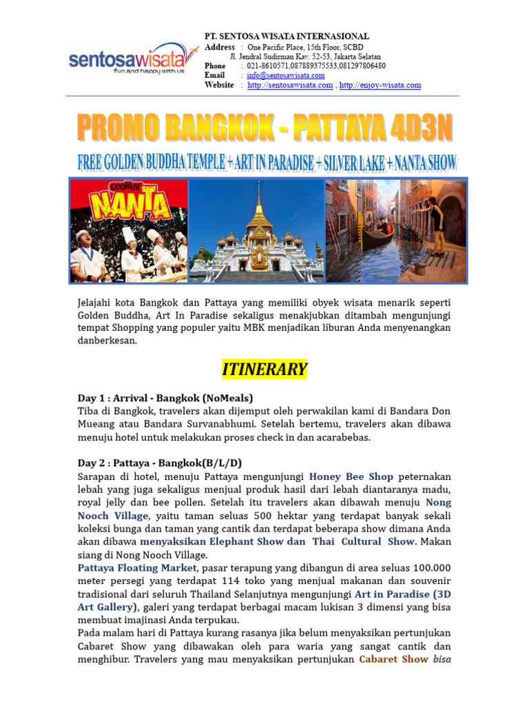 Paket Tour Special Bangkok - Pattaya 4D3N | PDF