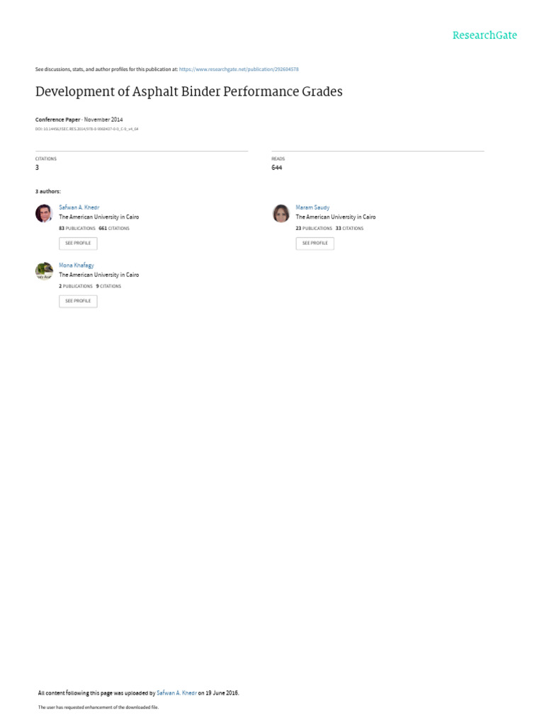 Development of Asphalt Binder Performance Grades: November 2014 ...