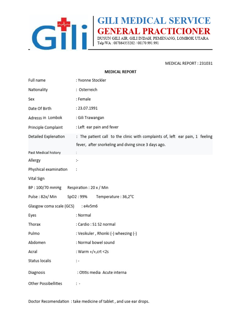 Ear Pain Diagnosis and Treatment Report | PDF | Medicine | Clinical ...