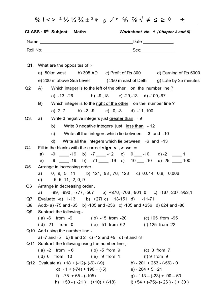 WORKSHEET Maths 6th ICSE 2nd Term Only | PDF | Division (Mathematics) | Arithmetic