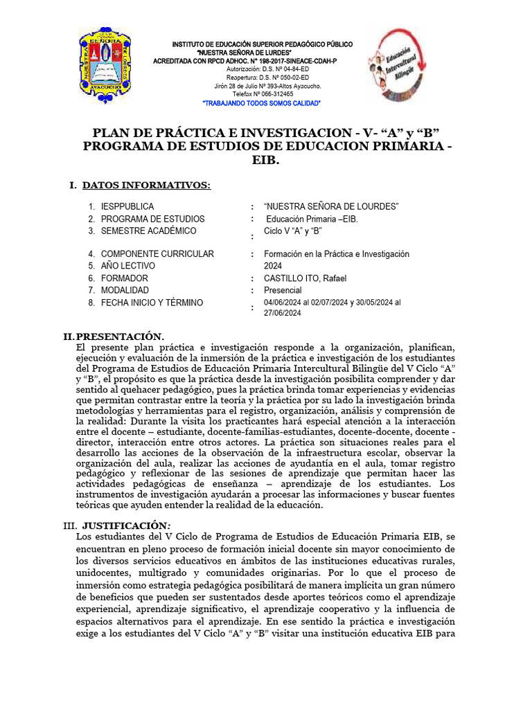 Plan de Practica - 2024 | PDF | Aprendizaje | Enseñando