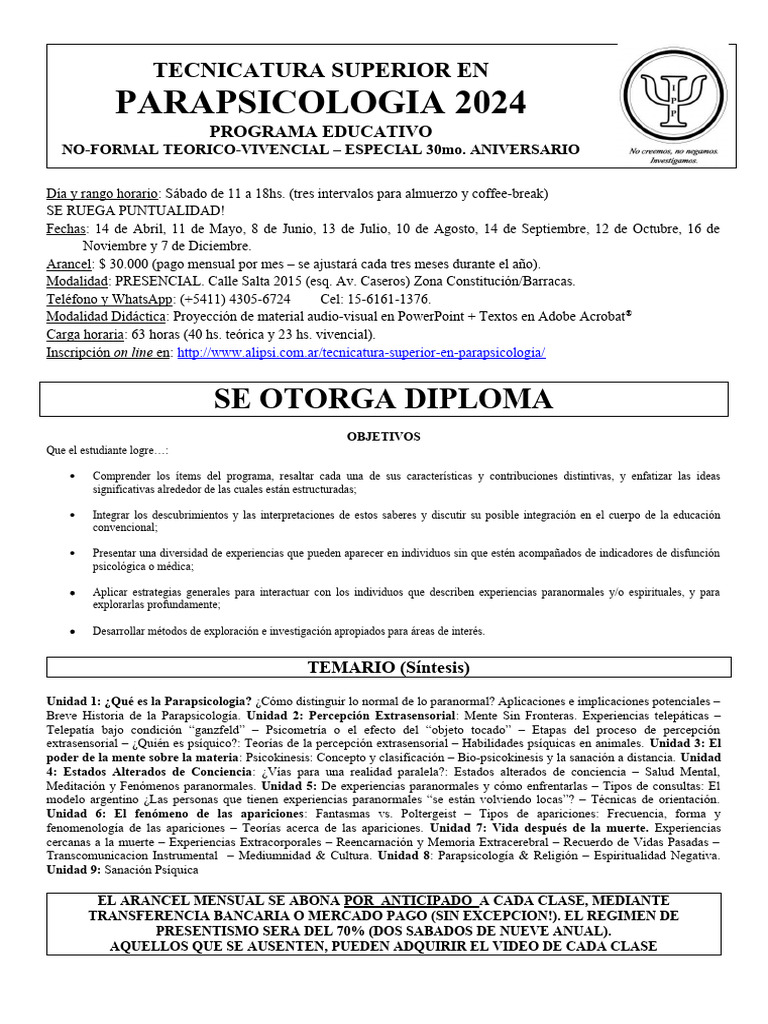 Parapsicologia 2024 | PDF | Parasicología | Paranormal