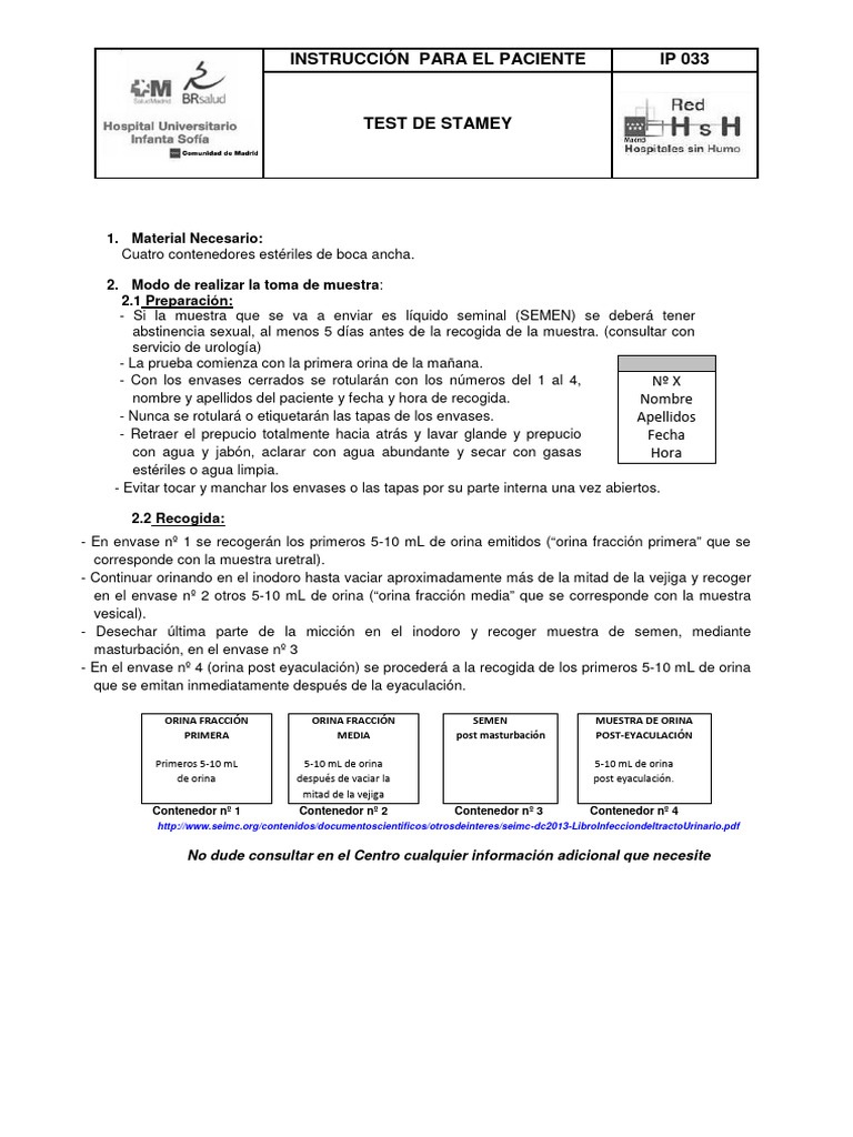 Instrucciones para el Test de Stamey | PDF | Eyaculación | Semen