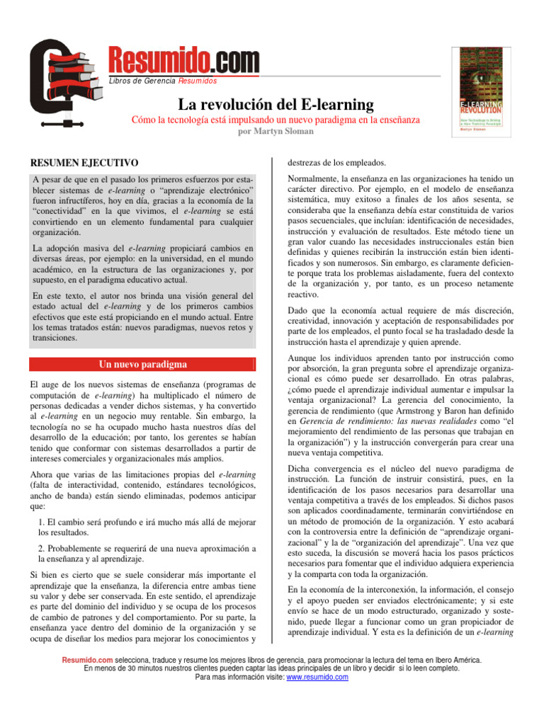 Resumido - Com - La Revolución Del E-Learning - Martyn Sloman | PDF | Aprendizaje | Enseñando
