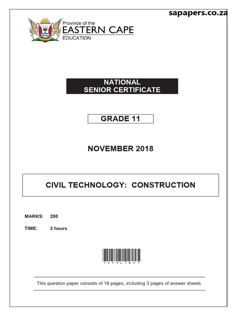 Civil Tech GRD 11 QP Constructions English | PDF | Civil Engineering ...