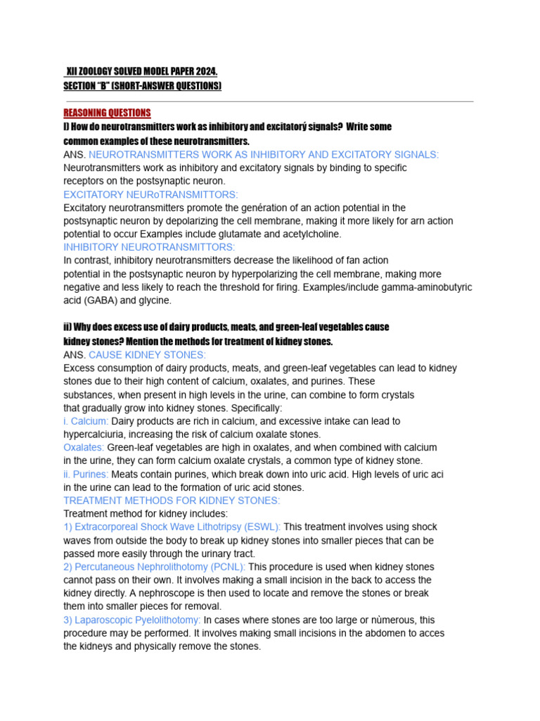 XII STB Zoology Solved Model Paper 2024 | PDF | Taste | Inhibitory ... XII STB Zoology Solved Model Paper 2024 | PDF | Taste | Inhibitory ...