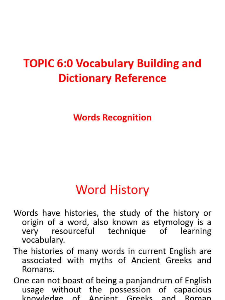 TOPIC 6 - Vocabulary Building | PDF | Word | Dictionary