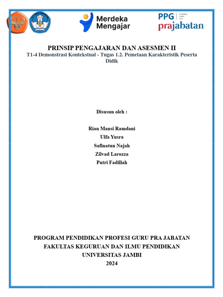 T1-4 Demonstrasi Kontekstual - Tugas 1.2. Pemetaan Karakteristik Peserta Didik (Ulfa Yusra) | PDF