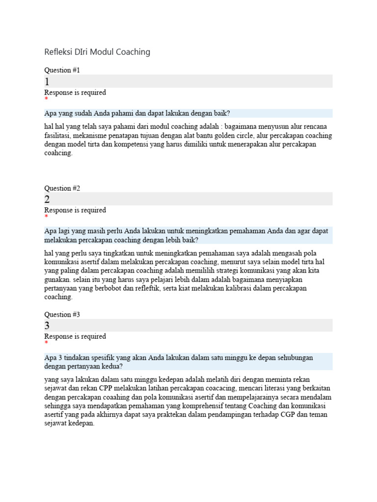 Refleksi DIri Modul Coaching Hari 12 | PDF | Karier & Perkembangan | Pengembangan Diri