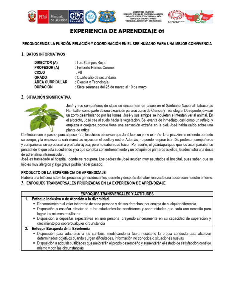01. EDA. Reconociendo la relación y coordinación en los seres vivos para una mejor convivencia ...