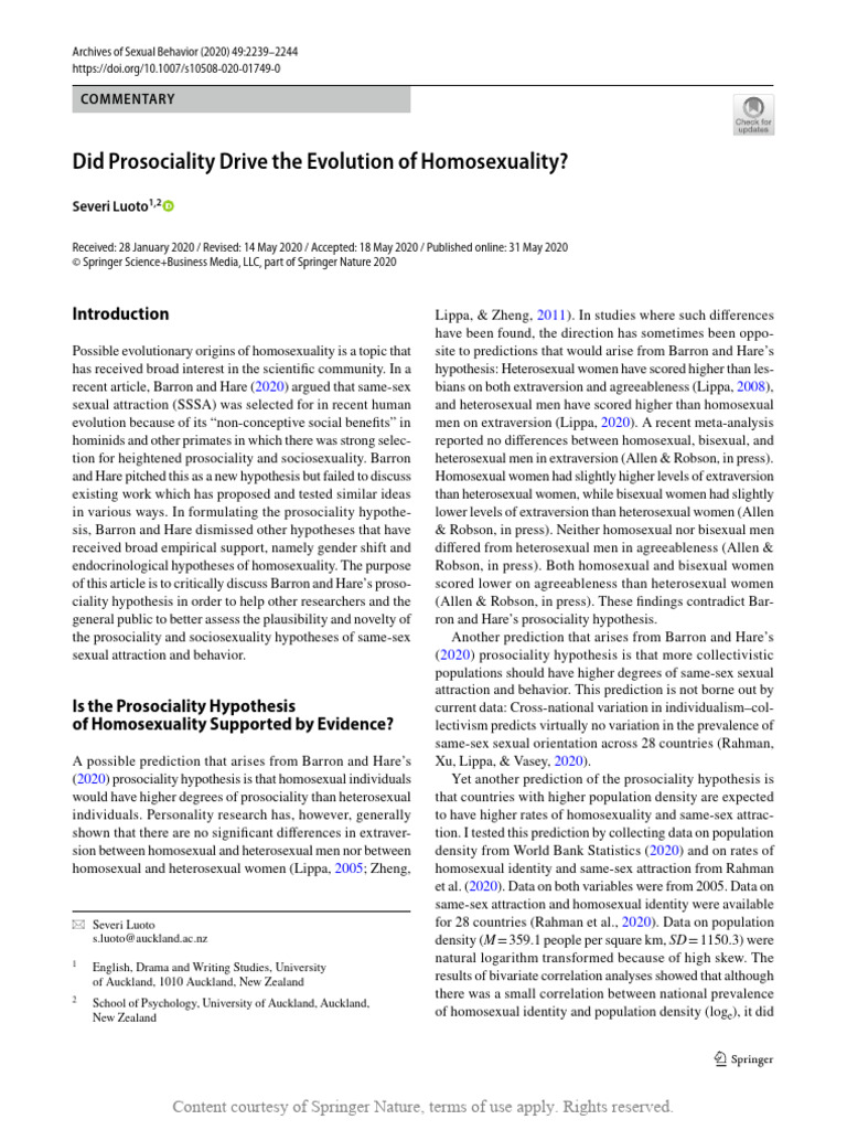 Critique of Prosociality Hypothesis on Homosexuality | PDF ...