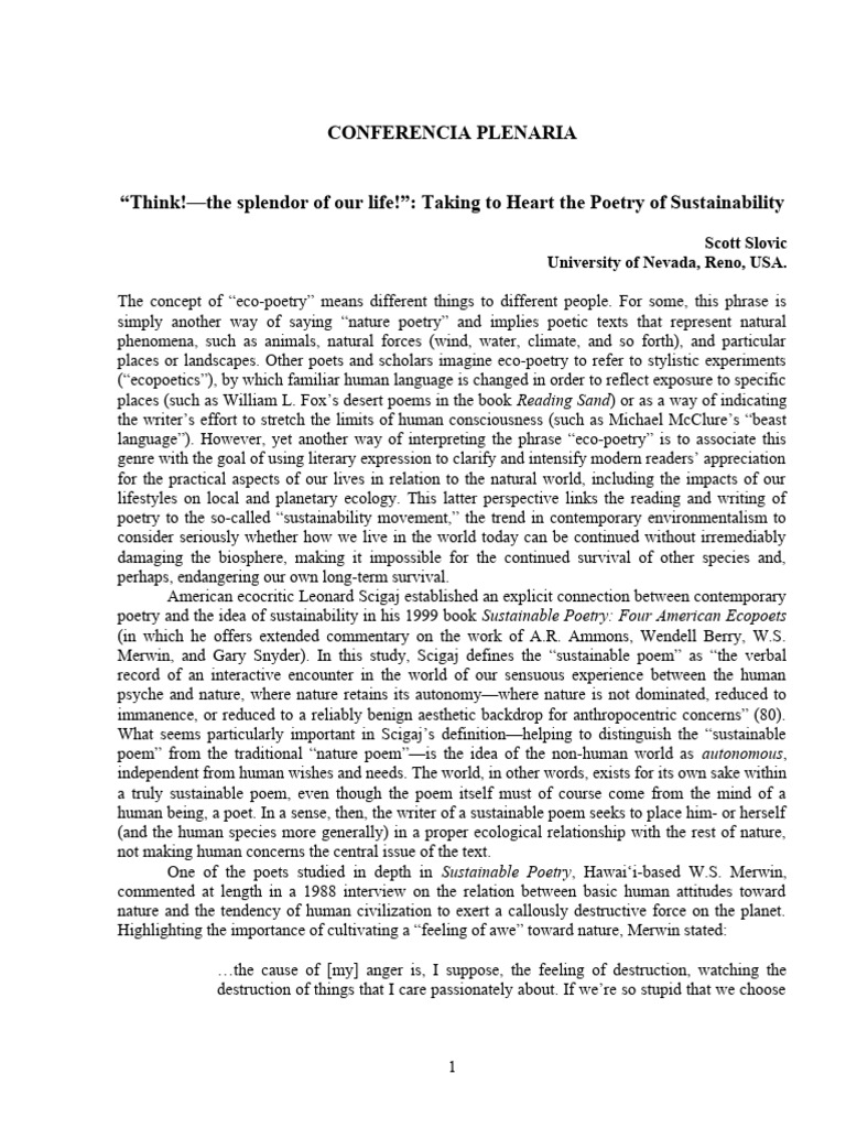 01 PLENARIA Slovic Sustainable Poetry Essay1 Cordoba | PDF ...