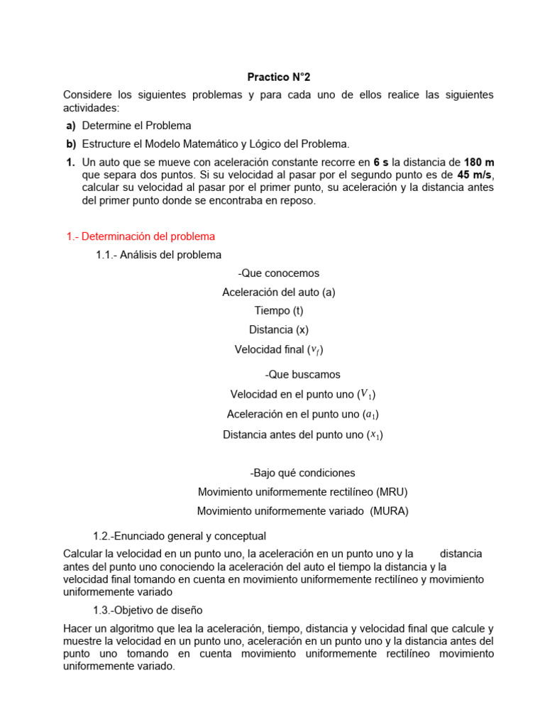 Practico N°2: 1.-Determinación Del Problema | PDF | Velocidad | Aceleración