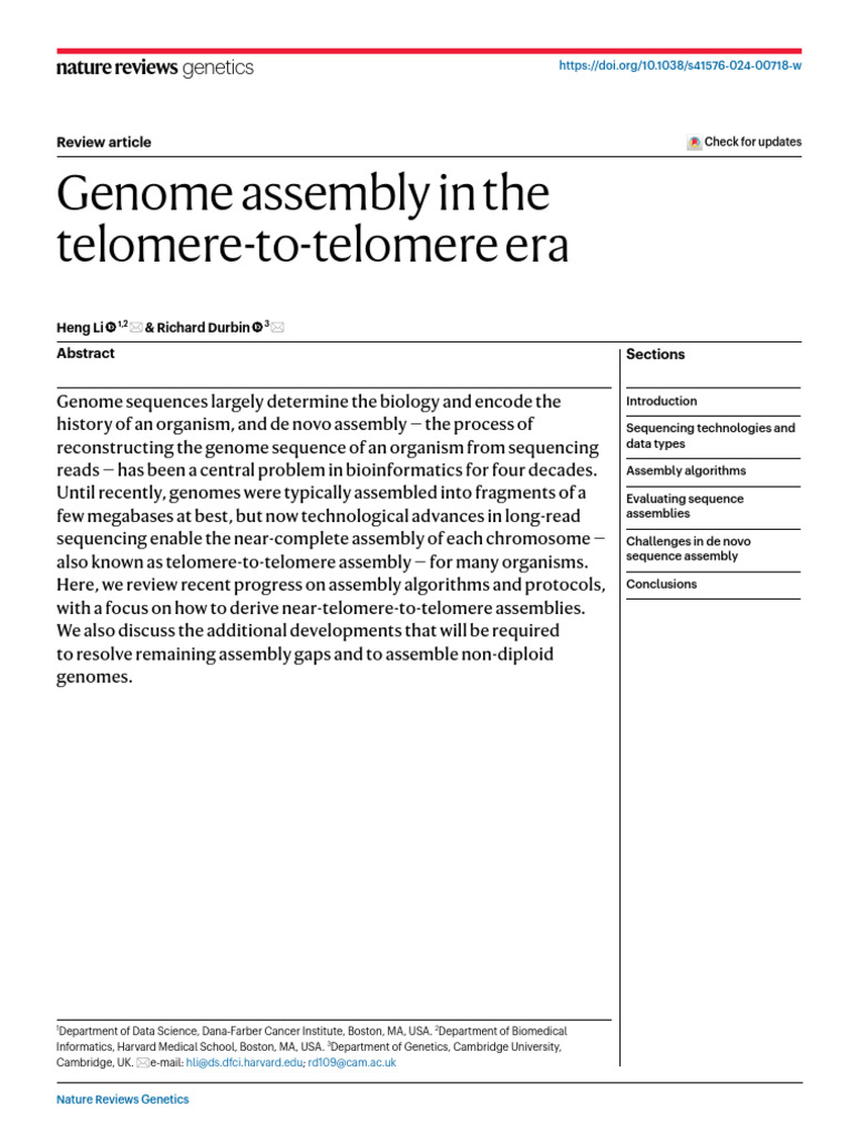 Genome Assembly in The Telomere-To-Telomere Era | PDF | Dna Sequencing ...