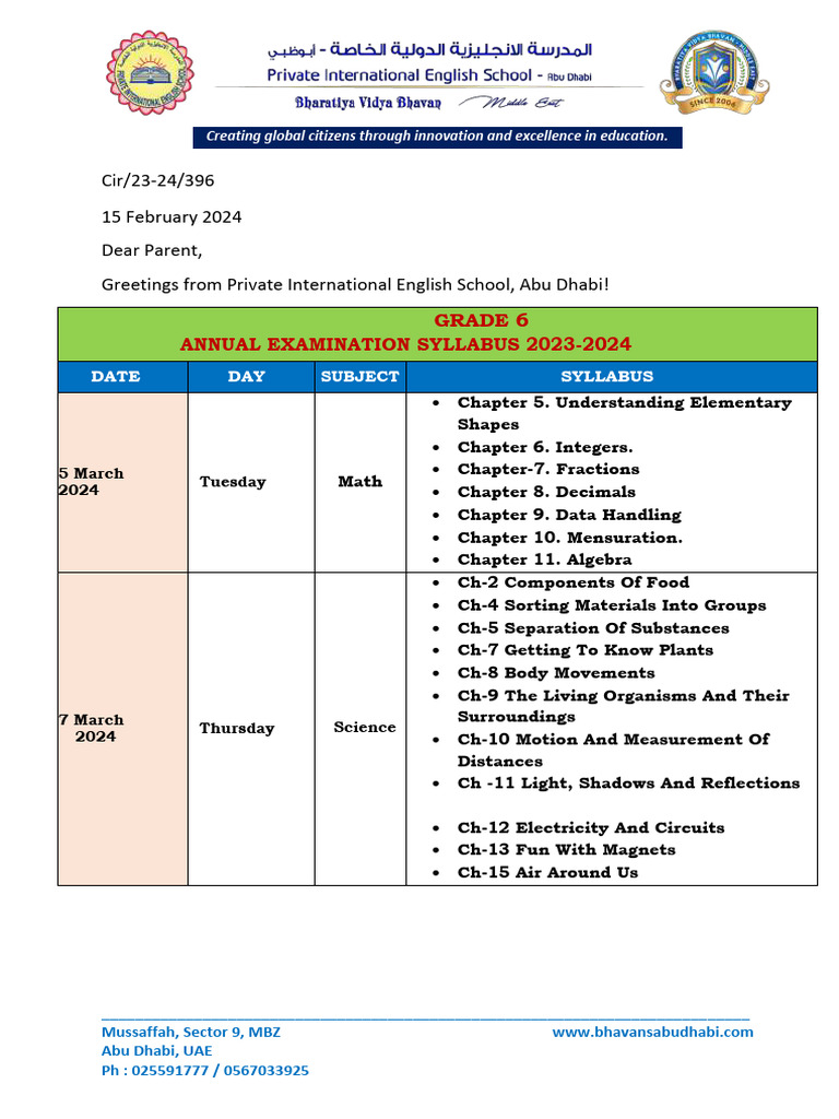 Schedule and Syllabus - Grade 6 | PDF | Verb | Languages
