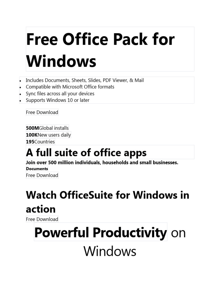 Free Office Pack For Windows | PDF | Microsoft Office | Application Software