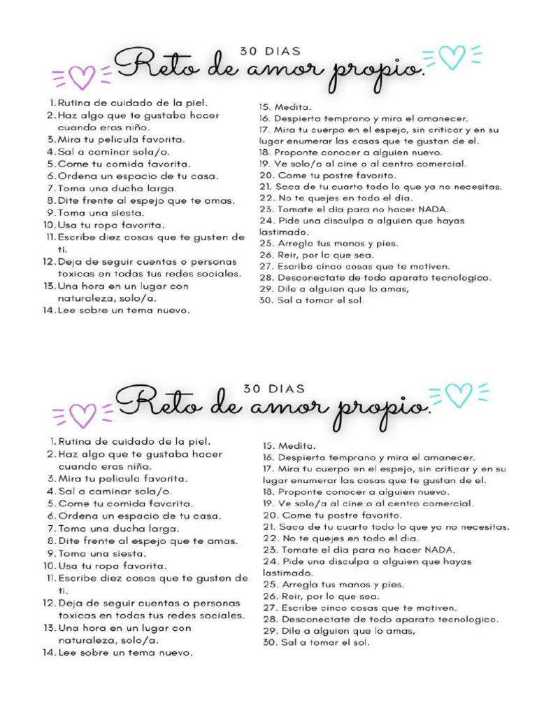 Reto de Amor Propio 30 Dias | PDF