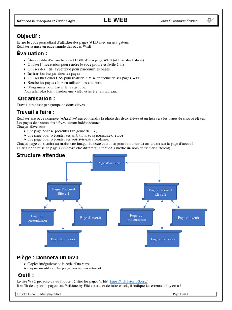 Mini-projet HTML/CSS au lycée | PDF | Internet | Internet et Web