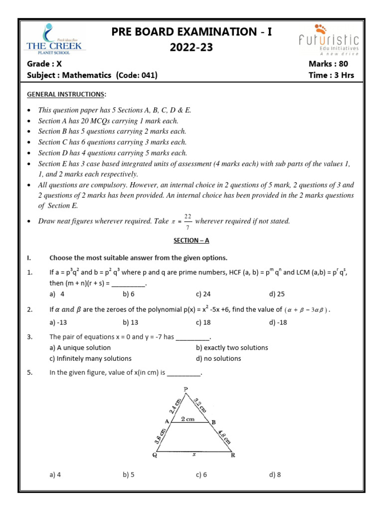 G-10 Math Preboard Paper-I | PDF | Circle | Zero Of A Function