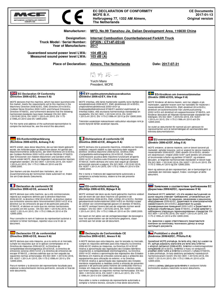 CE Certificate CAT DP30N CT14F-05146 | PDF