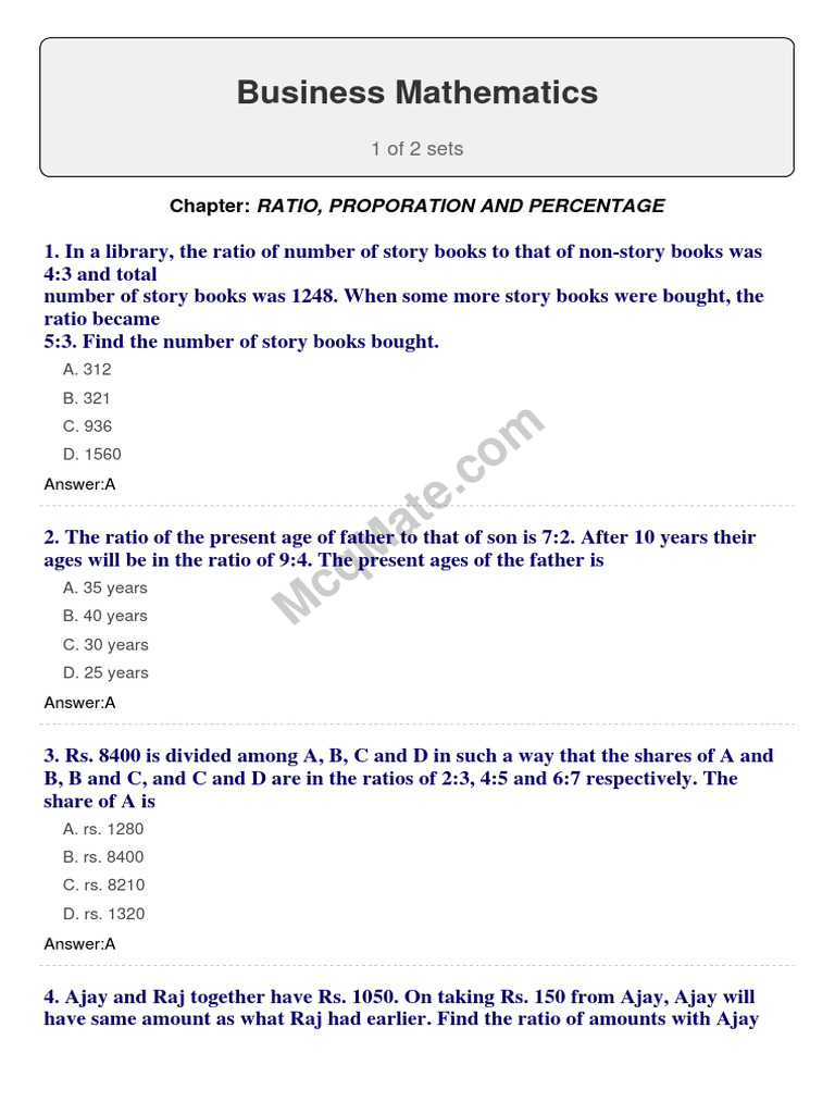 Business-Mathematics (Set 1) | PDF | Interest | Profit (Economics)