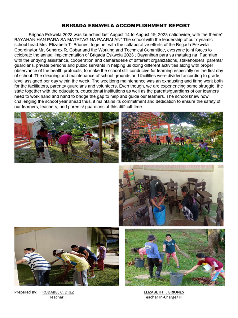 Brigada Eskwela Accomplishment Report 2023 | PDF