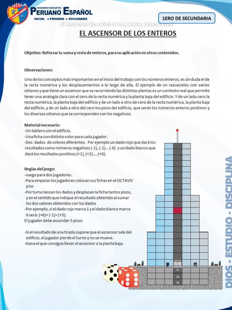 El Asensor de Enteros - 1ero Sec | PDF | Entero | Matemáticas