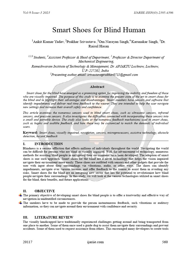 Smart Shoes For Blind Human Ijariie20117 | PDF | Visual Impairment ...