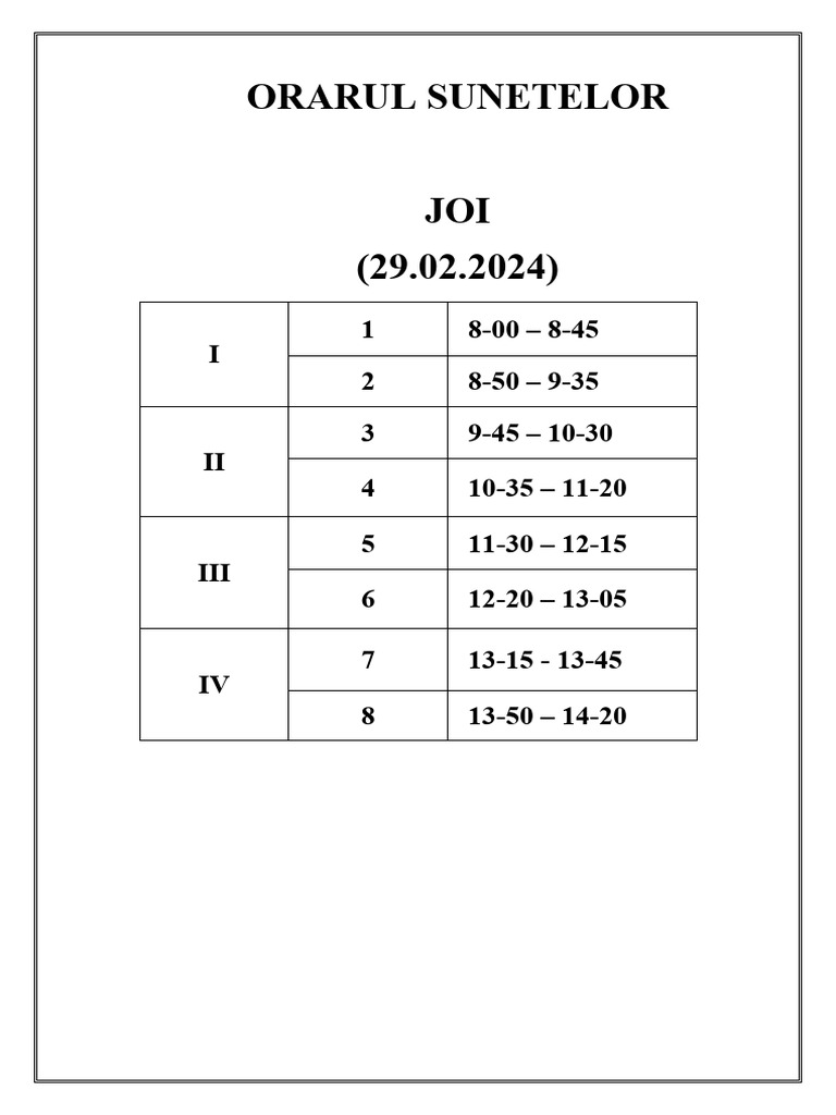 Orarul Sunetelor Joi 29.02.2024 | PDF