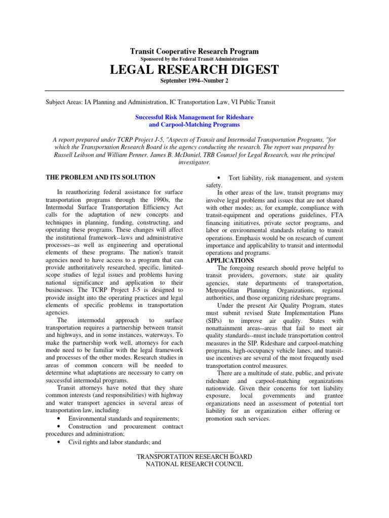 TCRP LRD 02 | PDF | Legal Liability | Negligence