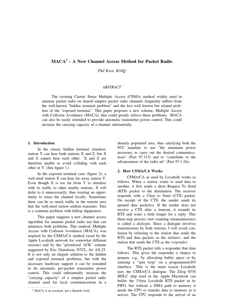 MACA - A New Channel Access Method For Packet Radio: Phil Karn, KA9Q | PDF