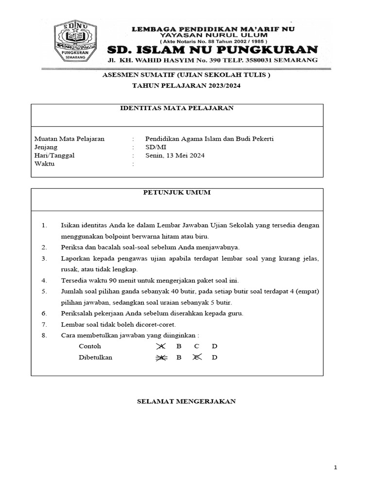 Soal Us Pai 2024 | PDF | Agama & Spiritualitas