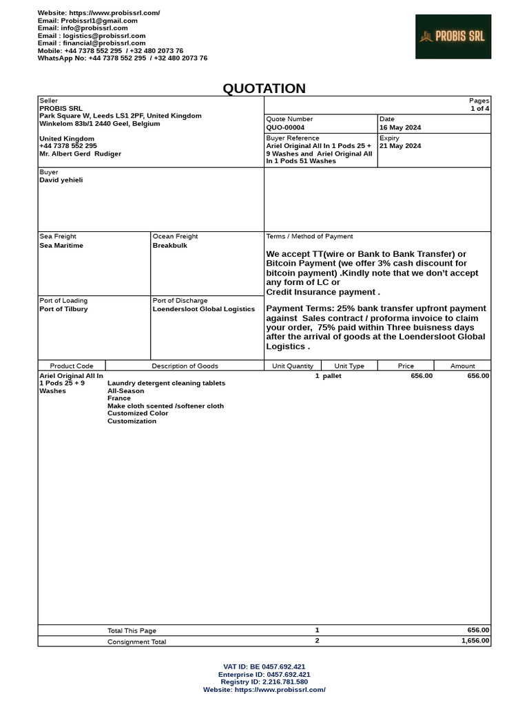 quotation_Ariel | PDF | Bill Of Lading