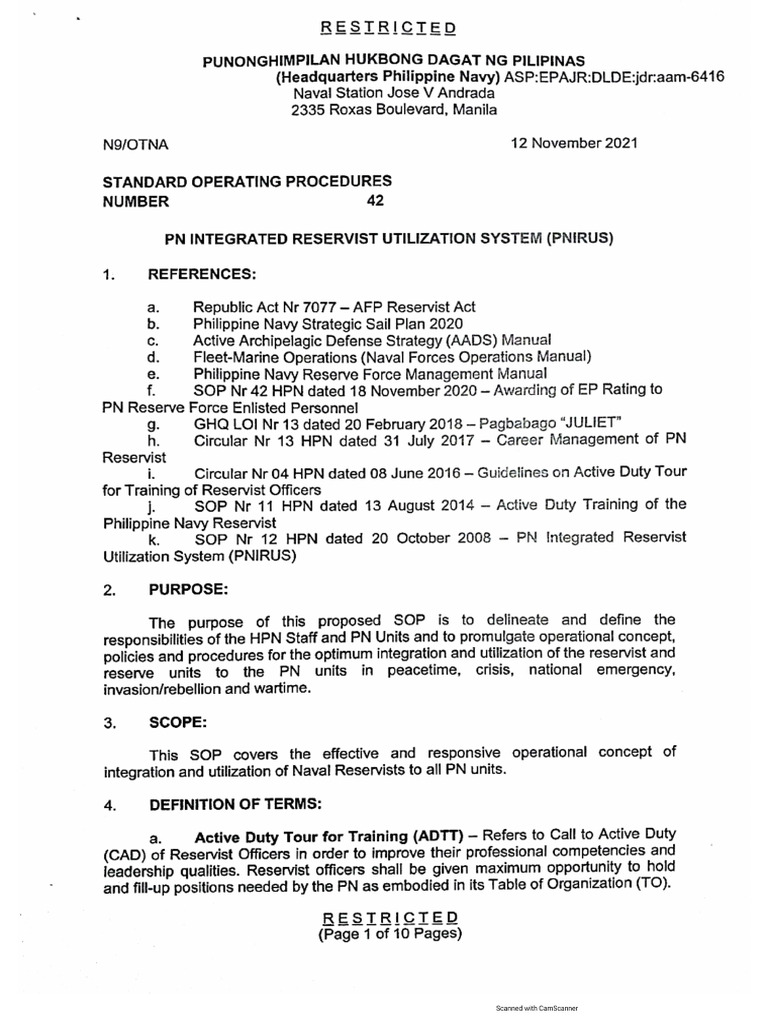 HPN SOP NR 42 DTD 12 Nov 21 (PN INTEGRATED RESERVIST UTILIZATION SYSTEM ...