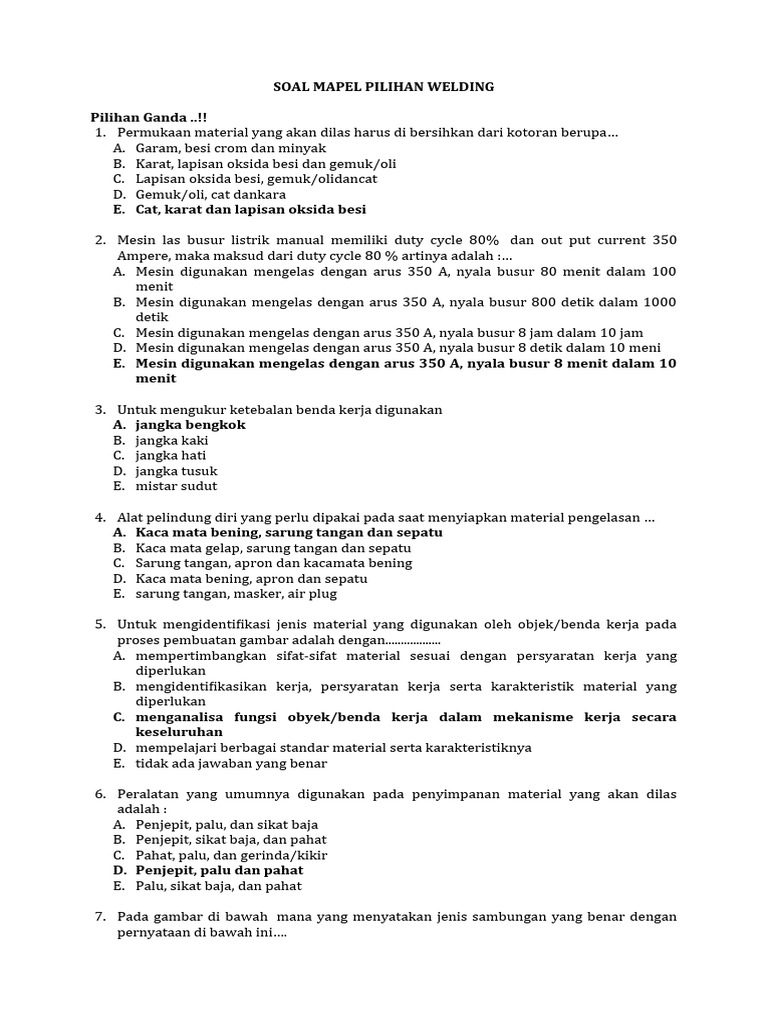 Soal Pengelasan untuk Kelas 11 | PDF