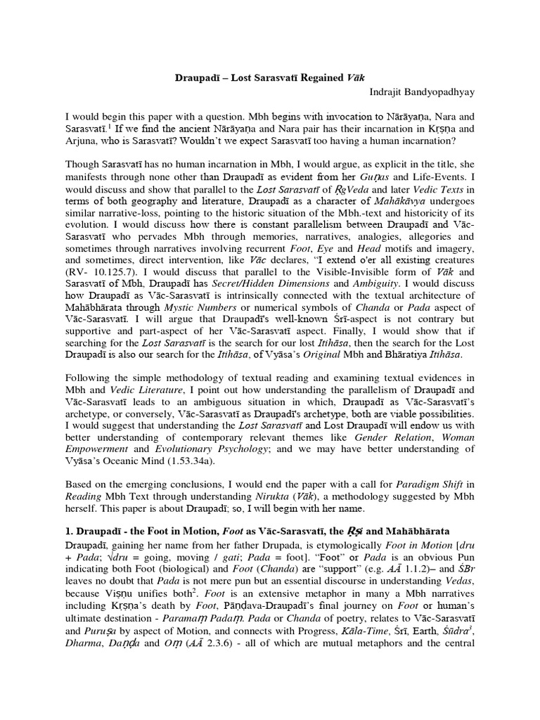 Draupadi Lost Sarasvati Regained Vak | PDF | Kali | Devi